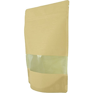 50 Rice Paper Stand-up Zip Pouch with Window (Medium, Natural Kraft)