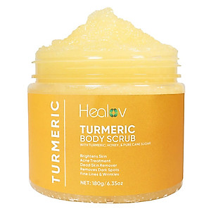 Turmeric Body Scrub - Skin Brightening Face & Body Scrub with Turmeric - All-Natural Exfoliating Turmeric Body Scrub for Hyperpigmentation - Turmeric Scrub Boosts Circulation & Removes Toxins