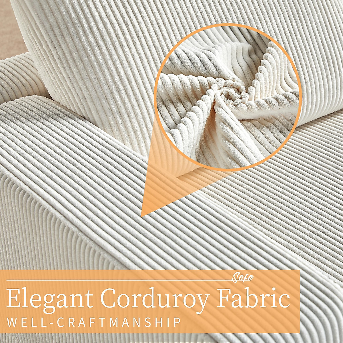 AMERLIFE 96 Inch Oversized Sectional Sofa, Modern Couch with Chaise, Comfy Sofa Couch with Left Chaise, White Corduroy Sofa