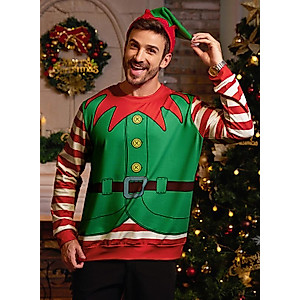 Arvilhill Christmas Men's Funny Ugly Sweater Casual 3D Printed Holiday Crew Neck Sweatshirt Elf Stripe L