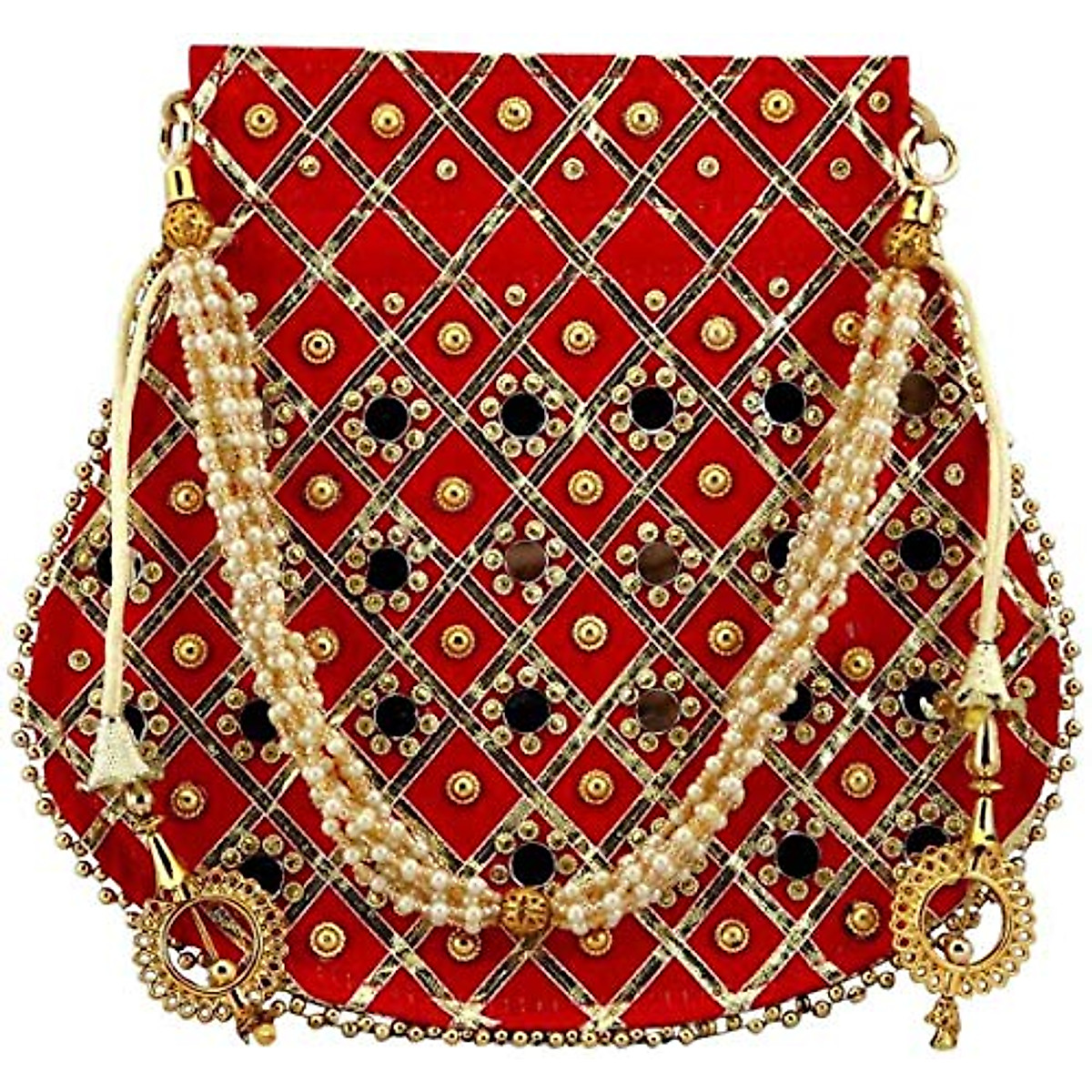 Lookingfab Presents Designer Rajasthani Style Silk Potli Velvet with Bridal Purse with Gota Patti Pottly Purse Women handbag Handicrafts Handmade Decorative Pure Silk Jaipuri Resham Potlis