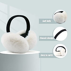 FSTEOE Women Winter Ear Muffs Foldable Girl Ear Warmer Fashion Furry Earmuff Soft Ear Cover Cold Weather (K-Khaki)