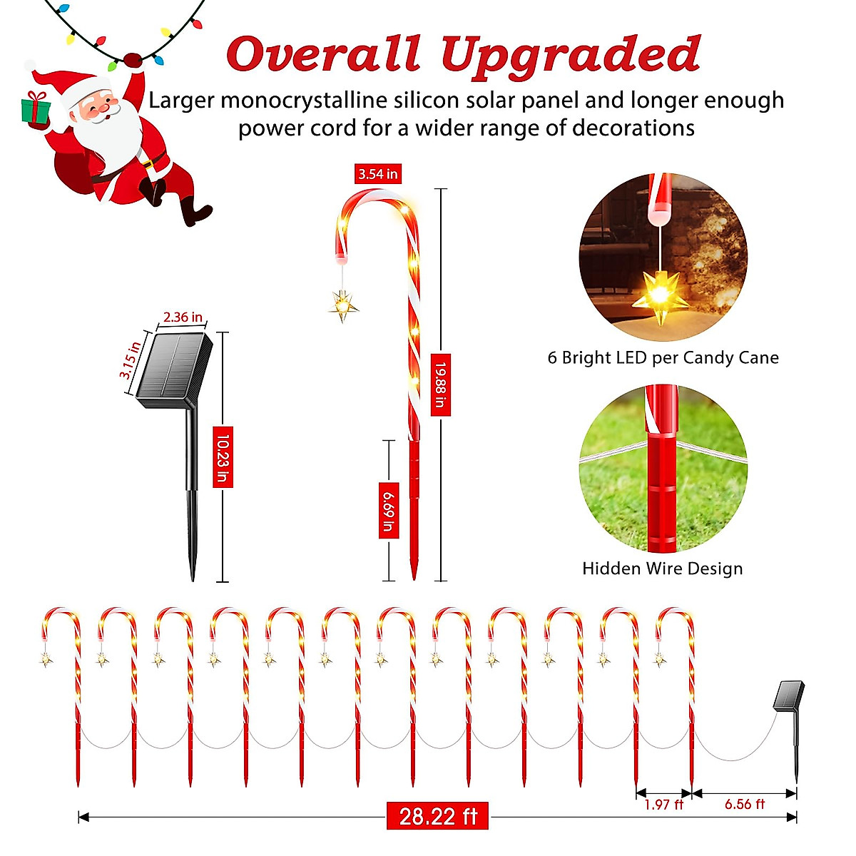 24 Pack Christmas Decorations Outside, Set of 12 KOOPER 19” Solar Candy Cane Christmas Decorations Outdoor Yard with 8 Modes and 144 Bright LED, Waterproof Christmas Candy Cane Lights Outdoor Pathway