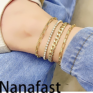 Nanafast 4-6PCS Ankle Bracelets Set for Women Gold Boho Beach Anklet Chain Adjustable Foot Jewelry Extremely Simple Style-4PCS