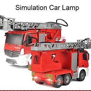 fisca RC Truck Remote Control Fire Engine Truck 9 Channel 2.4G Hobby Electronics Toys with LED Lights Simulated Sounds for Kids