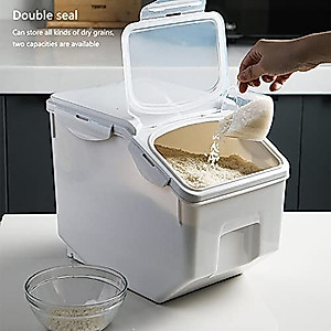 ACGrade Rice Container, Rice Dispenser Container, Clamshell Rice Container, 10kg/15kg Rice Container, Kitchen Container Barrel, Rice Storage Container Plastic, for Whole Grains, Gray, 10.6x13x9in
