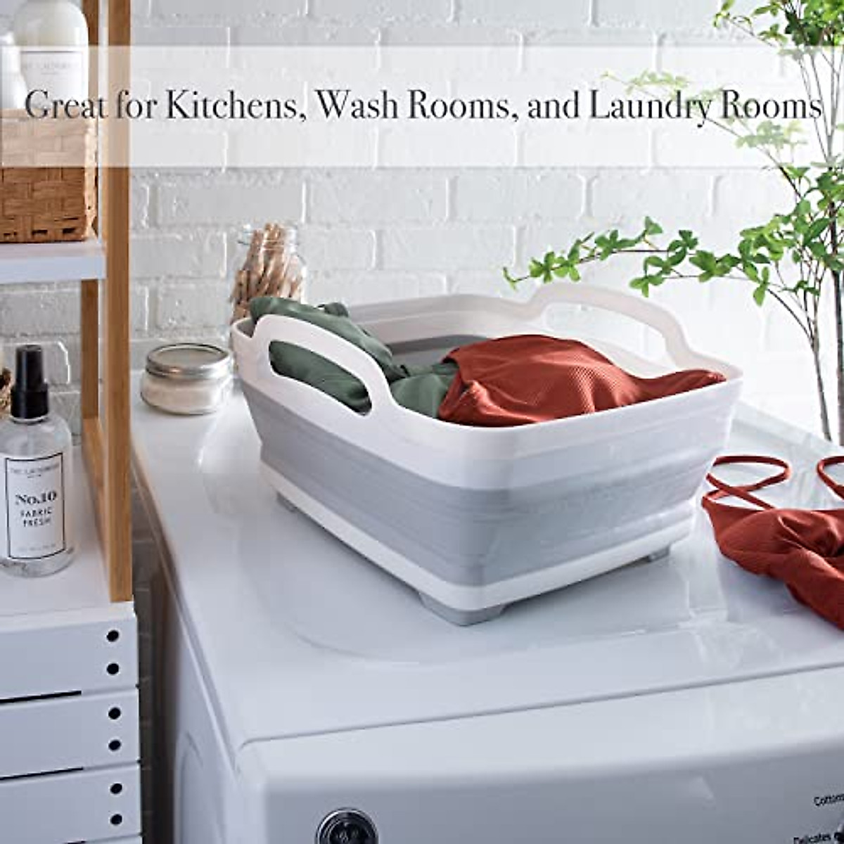 Kitchen Details Collapsible Wash Basin | Self Draining Design | Large Flexible Design | Protect Dinnerware | Self Draining | Space Saver | Home Cleaning | White