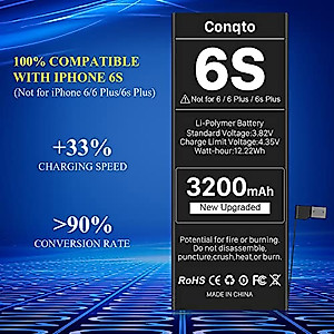 [3200mAh] Battery for iPhone 6S (2023 New Version), Conqto New Upgraded Higher Capacity 0 Cycle Battery Replacement for iPhone 6S Model A1633, A1688, A1700 with Complete Professional Repair Tool Kits
