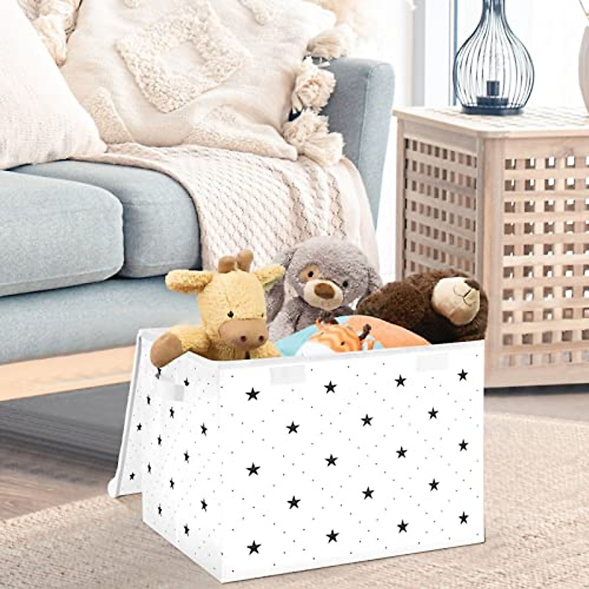 CaTaKu Stars Dots Cute Storage Bins with Lids Fabric Large Storage Container Cube Basket with Handle Decorative Storage Boxes for Organizing Clothes Shelves