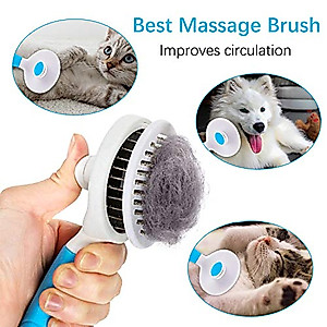 Cat Grooming Brush, Self Cleaning Slicker Brushes for Dogs Cats Pet Grooming Brush Tool Gently Removes Loose Undercoat, Mats Tangled Hair Slicker Brush for Pet Massage-Self Cleaning (Blue)