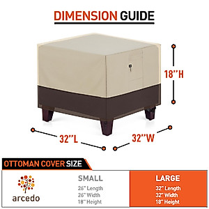 Arcedo Square Outdoor Ottoman Cover, Waterproof Coffee Table Cover, Durable Patio Side Table Cover, Patio Ottoman Cover for Outdoor Furniture, 32”L x 32”W x 18”H, Beige and Brown