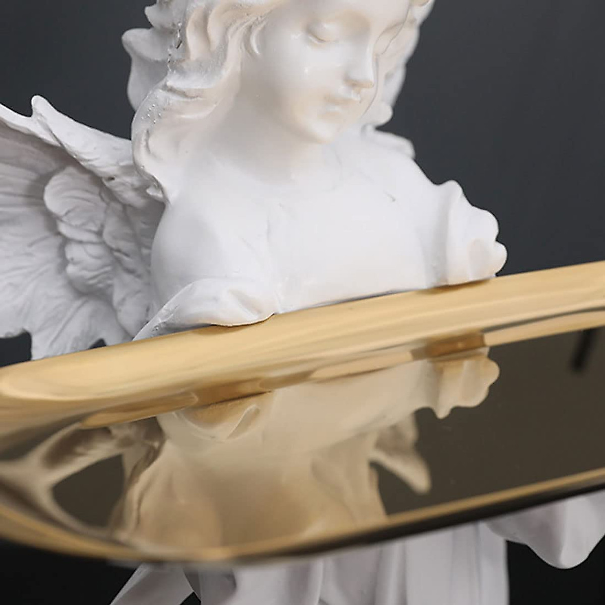 Z1SR Desktop Angel Figurines Holding Storage Tray, 12'' Tall Watch Key Snack Jewelry Holder Decorative Tray Resin Angel Statue with Tray in Hands Home Office Desktop Decoration, White