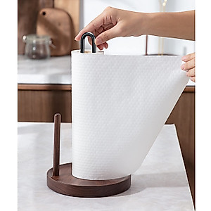 Vineet Modern Farmhouse Paper Towel Holders for Kitchen, Vintage Wire and Wood Countertop Paper Towel Holder Rustic Farmhouse Freestanding Paper Towel Holder with Real Wood Base