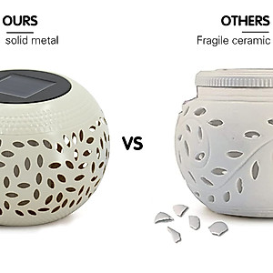 Solar Table Lantern Outdoor Waterproof- Dancing Flickering Flame Solar Powered LED Light,White Metal Desktop Decorative Lamp Auto On/Off Lighting Dusk to Dawn for Desk Patio Garden Pathway Yard