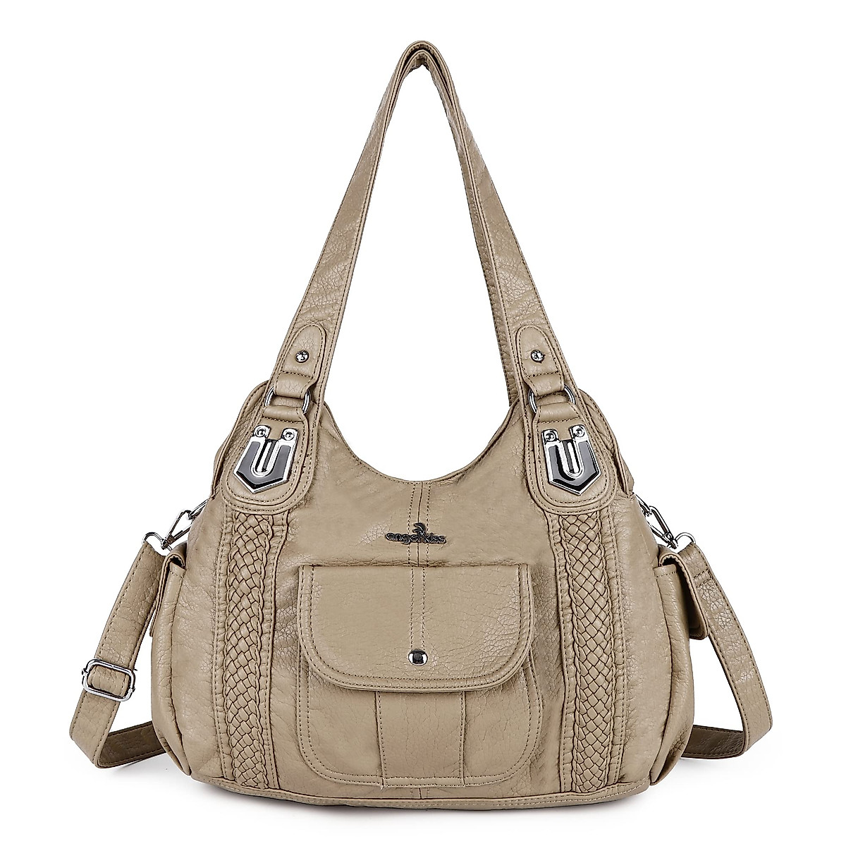 Angelkiss Purses and Handbags for Women Washed Vegan Leather Crossbody Hobo Satchel Shoulder Tote Purse L.BROWN