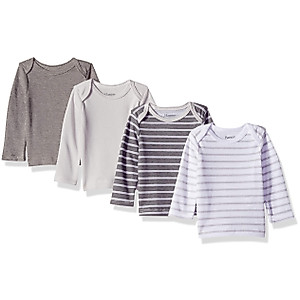 Hanes Kids Long-Sleeve Undershirt, Flexy Soft Knit Expandable Shoulder Pullover for Babies & Toddlers, 4-Pack, Grey/White/Stripes, 18-24 Months