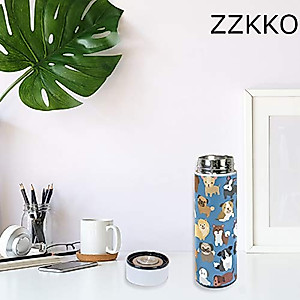 ZZKKO Animal Dog Vacuum Insulated Stainless Steel Water Bottle, Puppy Thermos Cup Water Bottle Travel Mug BPA Free Double Walled 17 OZ for Outdoor Sports Camping Hiking Cycling