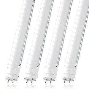 JESLED T8 T12 4FT LED Type B Light Bulbs, 24W 5000K Daylight, 3000LM, 4 Foot Fluorescent Tube Replacement, ETL Listed, Double Row, Frosted, Dual-end Powered, Remove Ballast, Warehouse Lights (4-Pack)