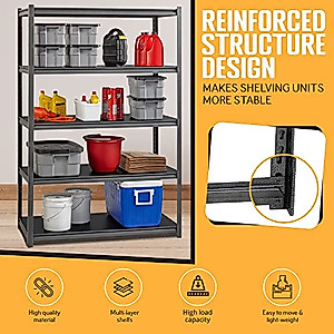 Rigma 5 Tier Garage Shelf, Heavy Duty Steel Shelving Unit, Adjustable Metal Multi-use Storage Rack, Shelves for Garage Kitchen Office Warehouse Industrial Utility Yard 47" W X 20" D X 72" H, (Black)