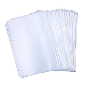 Antner 12PCS A5 Binder Pockets 6 Holes Budget Cash Envelopes for Budgeting, Clear Zipper Folders Planner Inserts Loose Leaf Bags Binder, Waterproof PVC Document Pouch Filing