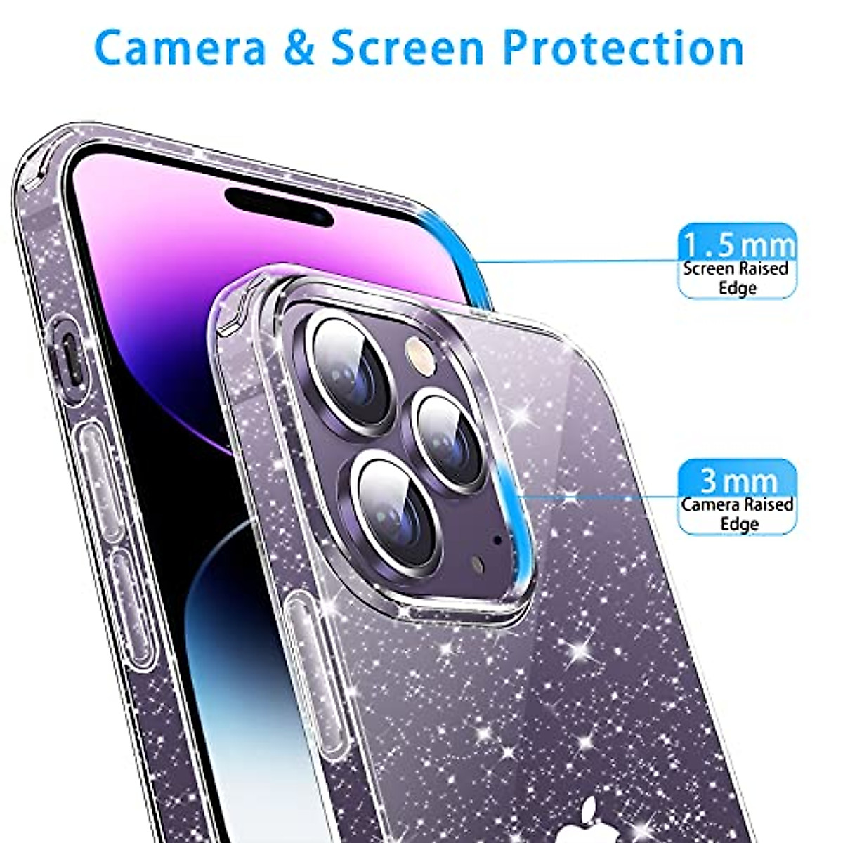 JJGoo Compatible with iPhone 14 Pro Max Case, Bling Sparkle Soft TPU Anti-Scratch Shockproof Protective Phone Bumper, Women Girls Cute Slim Phone Case, Clear Glitter