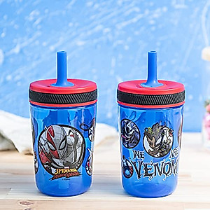 Zak Designs Marvel Spider-Man and Venom Kelso Tumbler Set, Leak-Proof Screw-On Lid with Straw, Made of Durable Plastic and Silicone, Perfect Bundle for Kids (15 oz, 2pc Set)