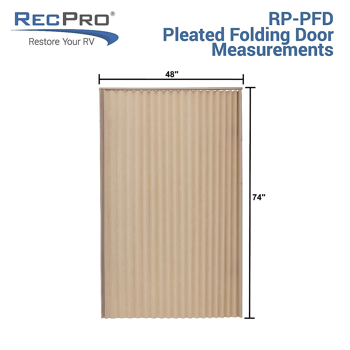 RecPro RV Pleated Folding Door 36" x 75" | Camper Folding Door | Fifth Wheel Folding Door Tan