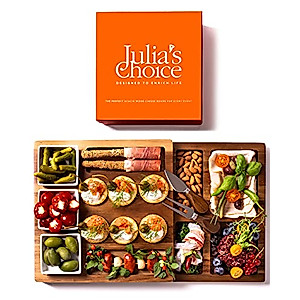 Julia's Choice Charcuterie Board Set - Cheese Board Set - Wood Serving Board – Compact Swivel Cheese Board with Knives and Bowls – Wedding Gifts - Bridal Shower Gifts - House Warming Gifts New Home