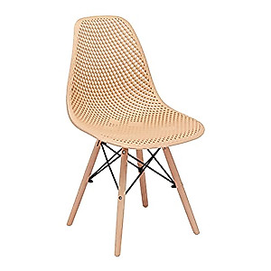 CangLong Dining Mid Century Modern DSW Hollow Back Design Plastic Shell Armless Side Chair with Beech Wood Legs, Set of 1, Beige