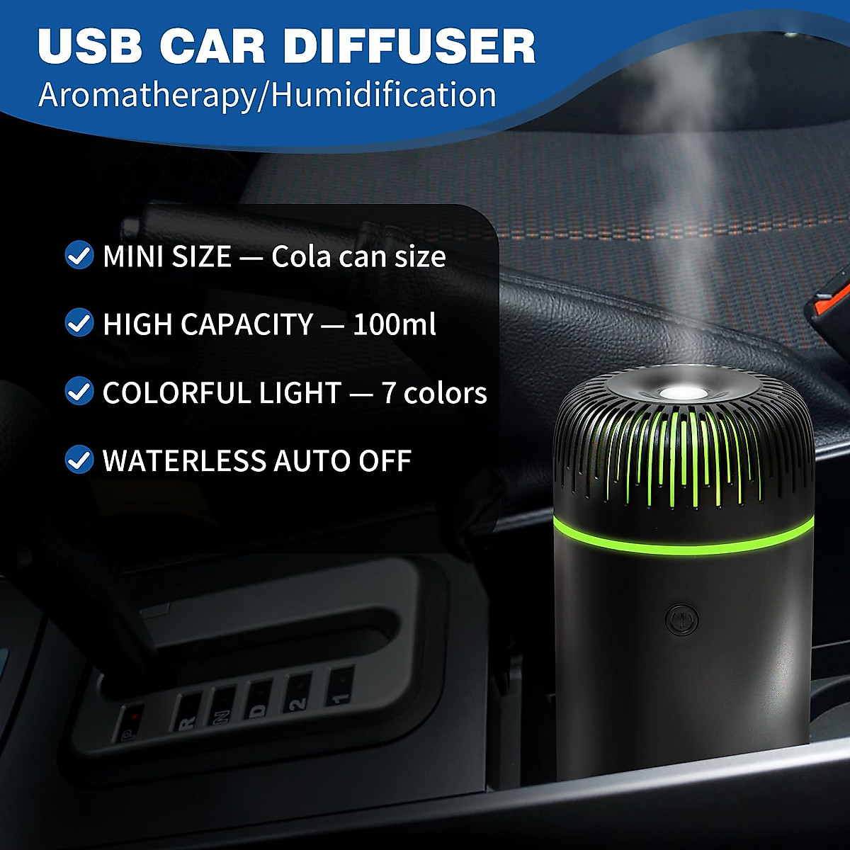 Generic Car Diffuser Humidifier Aromatherapy Essential Oil Diffuser USB Mist Mini Portable Diffuser for Car Home Office Bedroom, 100ML, Black