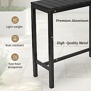 Cozyman Outdoor Bar Table, 38" Black Patio Bar Height Counter Table, Weather Resistant, Waterproof HDPS Slatted Top Console Table for Hot Tub, Balcony, Yard, Indoor or Outdoor Use
