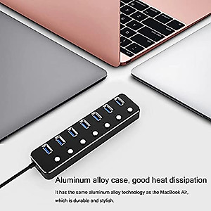 GPPZM Aluminum 7-Port USB 3.0 Hub 120cm Cable Sub-Control Switch 5Gbps LED Indicator HUB Chargeable Splitter for Multi USB Devices (Color : Silver)