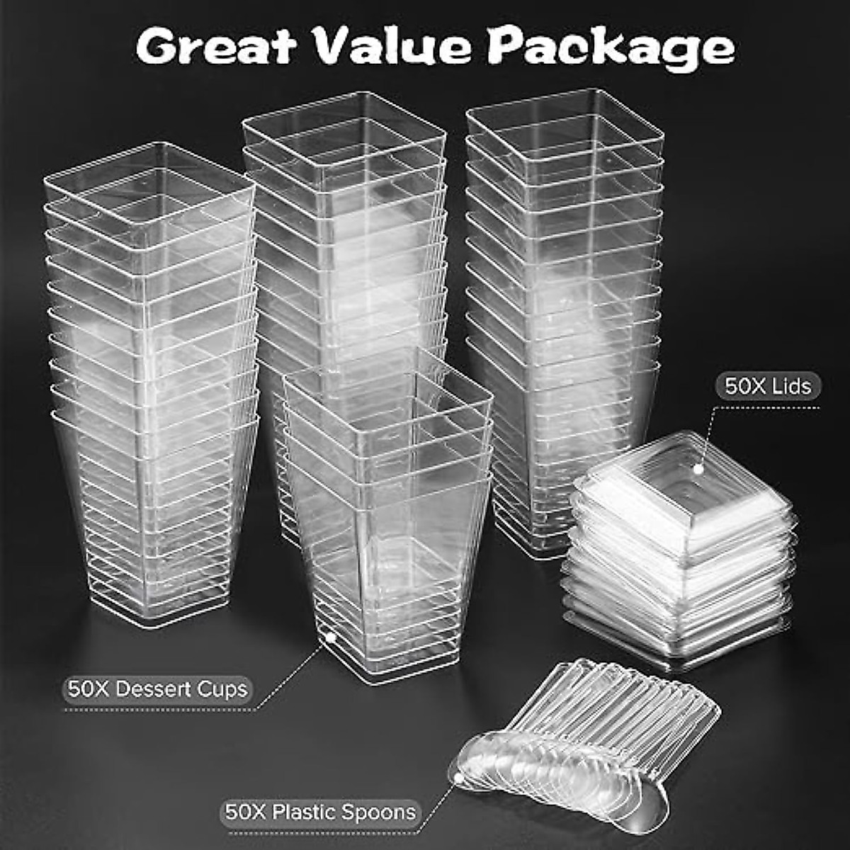 Ro&ario 50 Pack 5 oz Dessert Cups with Lids Parfait Cups with Lids Fruit Cups with Lid Appetizer Cups for Party Mini Dessert Cups Clear Plastic Cups Pudding Fruit Ice Cream Cups