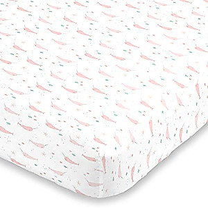 NoJo Under The Sea Whimsy Pink and Blue Whales and Narwhals 4 Piece Crib Bedding Set - Comforter, Fitted Crib Sheet, Dust Ruffle and Storage Bin