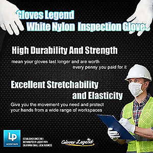 3 Pairs (12 Gloves) Gloves Legend White Inspection Gloves Nylon White Coin Jewelry Antiques Safety Working Gloves For Men - Size Large