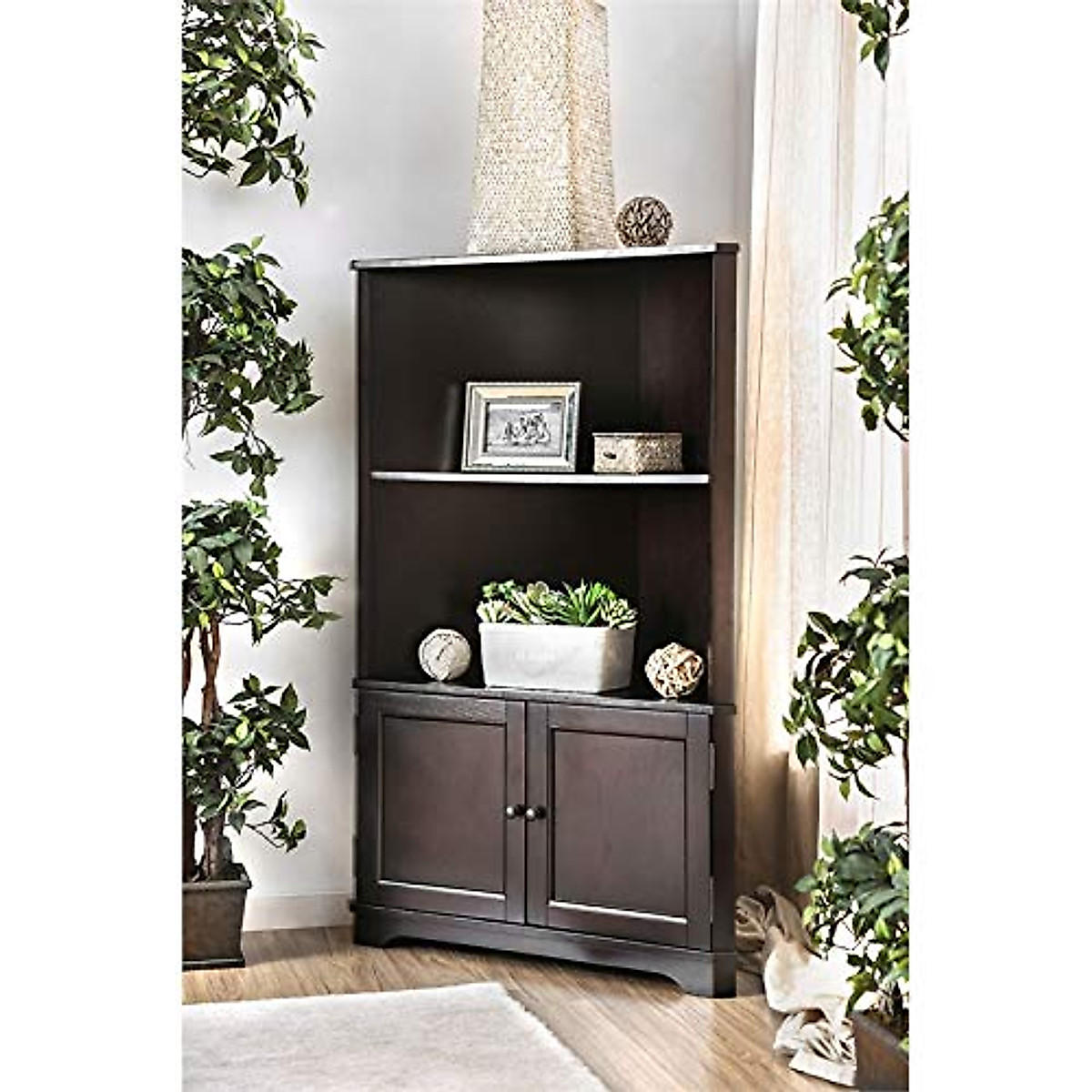 Furniture of America Cassidy Wood Multi-Storage Corner Bookshelf in Espresso