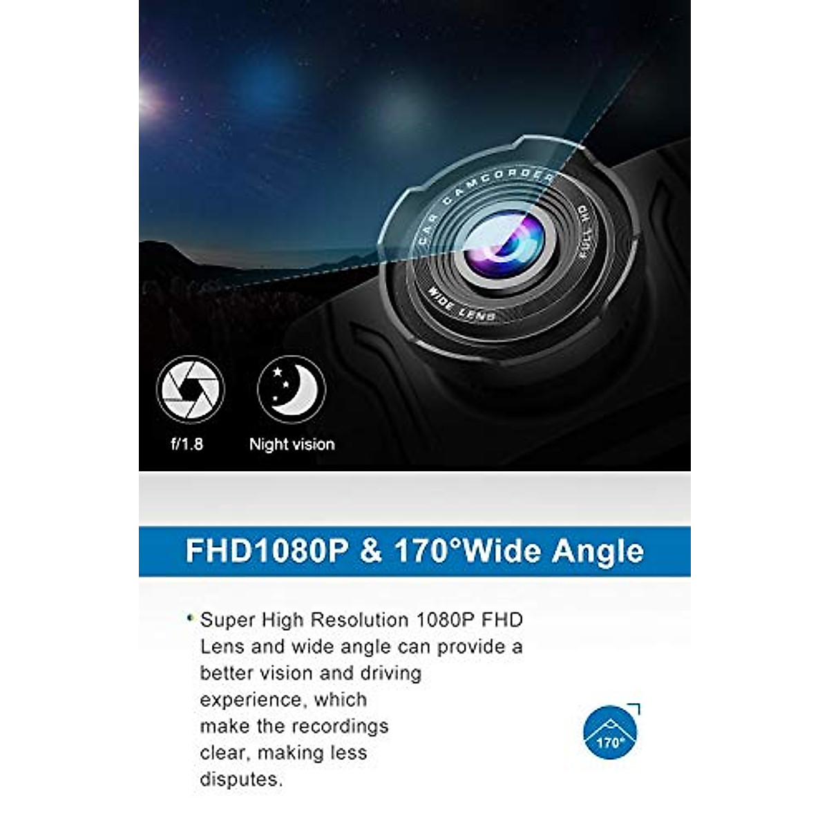 Dash Cam for Cars 1080P FHD Car Dash Camera CHORTAU 2023 New Version Car Camera Recorder 3Inch Screen Dashboard Camera with 170° Wide Angle, Super Night Vision, WDR, Loop Recording, Parking Monitor