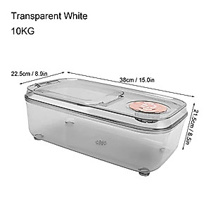 Rice Container, Transparent Rice Grain Storage Container Proof Food Bucket Container with Flip Lid Measuring Cup (5KG Transparent White) (Color : 10kg Transparent White)