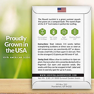 Survival Garden Seeds - Round Zucchini Seed for Planting - Pack with Instructions to Plant and Grow Small Green Zucchinis in Your Home Vegetable Garden - Non-GMO Heirloom Variety