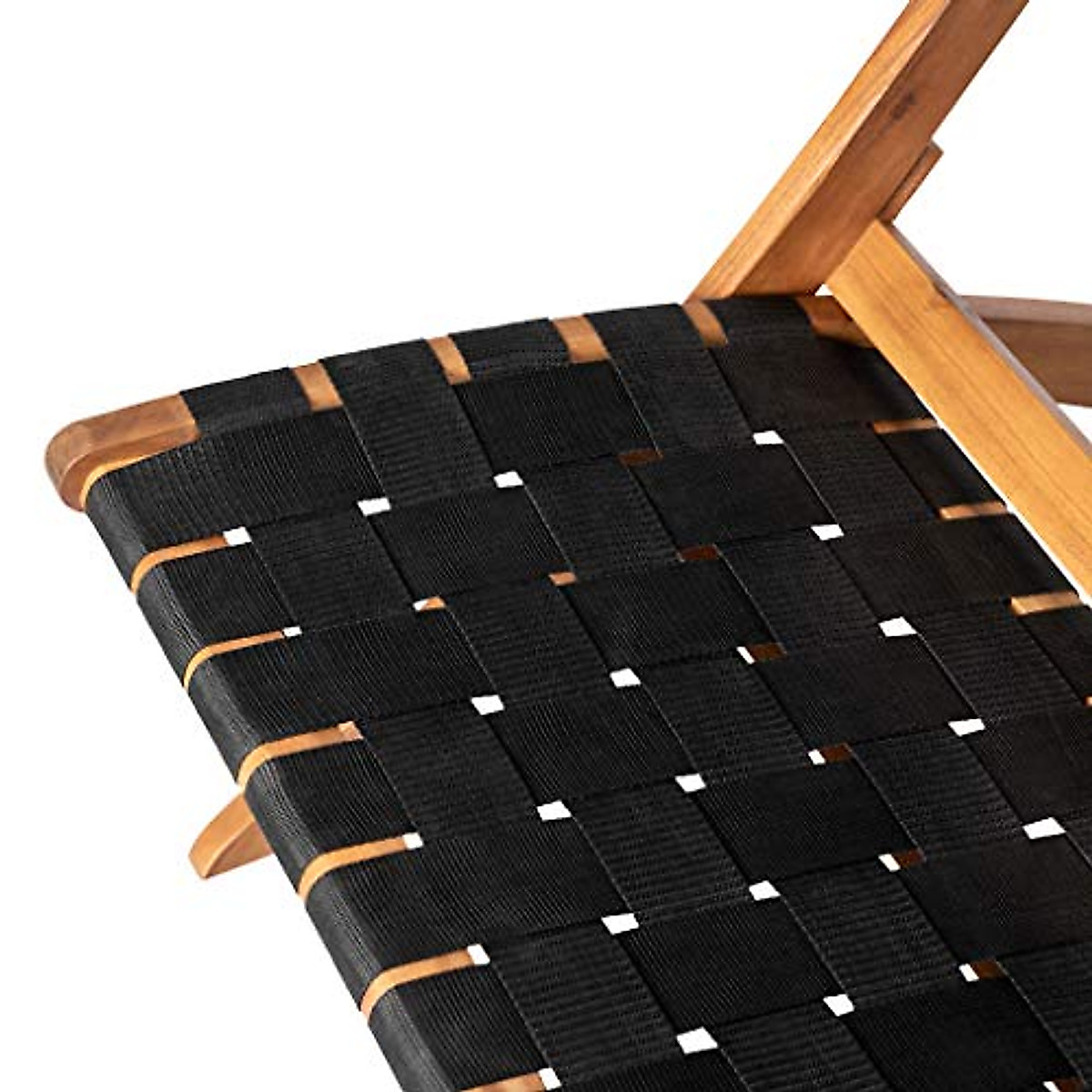 Patio Sense 62774 Sava Indoor Outdoor Folding Chair All Weather Wicker Low Slung Portable Seating Solid Acacia Wood Woven Seat & Back Indoors Porch Lawn Garden Fishing Sporting - Black Webbing