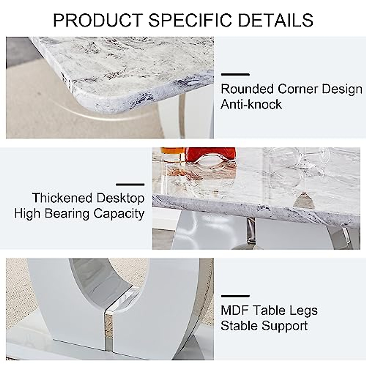 Ginxesh Modern Faux Marble Dining Table for 6,63'' Large Grey Imitation Marble Grain Kitchen Table with MDF Pedestal,Rectangular Oval Marble Dining Table for Dining Room,Living Room,Home,Office