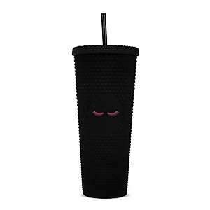 PLA Beauty Studded Tumblers | Insulated Double Wall | With Screw on Lid and Straw | Cold Beverage | Hand Wash | 24 oz (Black Lash)