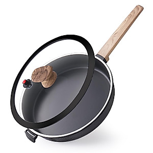 MGC Ceramic Pan With Lid, PFOA&PTFE Free Non Stick Frying Pans,Oven and Dishwasher Safe, Compatible with All Stovetops (Black, 8Inch)