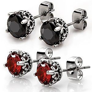 2 Pcs Black and Red Earrings Set Cubic Zirconia Stud Earrings