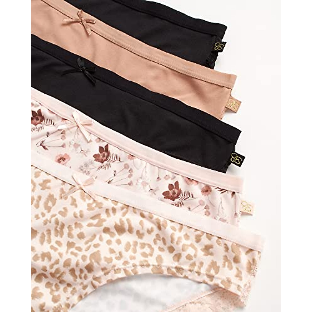 Jessica Simpson Women's Underwear - 5 Pack Seamless Bikini Briefs (S-XL), Size Large, Black/Black/Textured Animal Pearl Blush/Dolce/Mellow Garden Pearl Blush