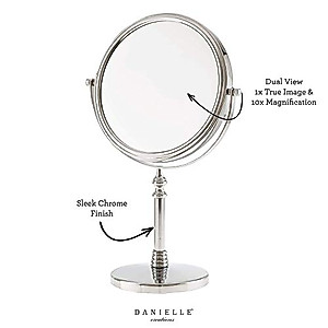 Danielle Creations 8-Inch Countertop Vanity Makeup Mirror, 1x and 10x Magnification, Silver