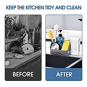 APEXCHASER Sink Caddy Set, Sink Organizer with Soap Dispenser for Kitchen, Stainless Steel Sink Storage with 360°Rotating Dishcloth Drying Rack