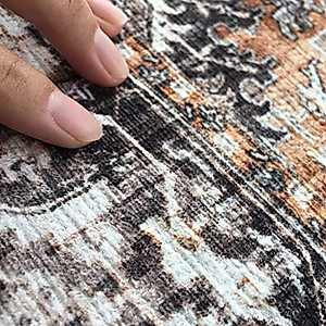 Boho Washable Area Rug 3x5 Bedroom Entry Throw Rug Medallion Stain Resistant Distressed Bohemian Ultra Thin Rug Non-Slip Carpet for Entrance Living Room Dining Table