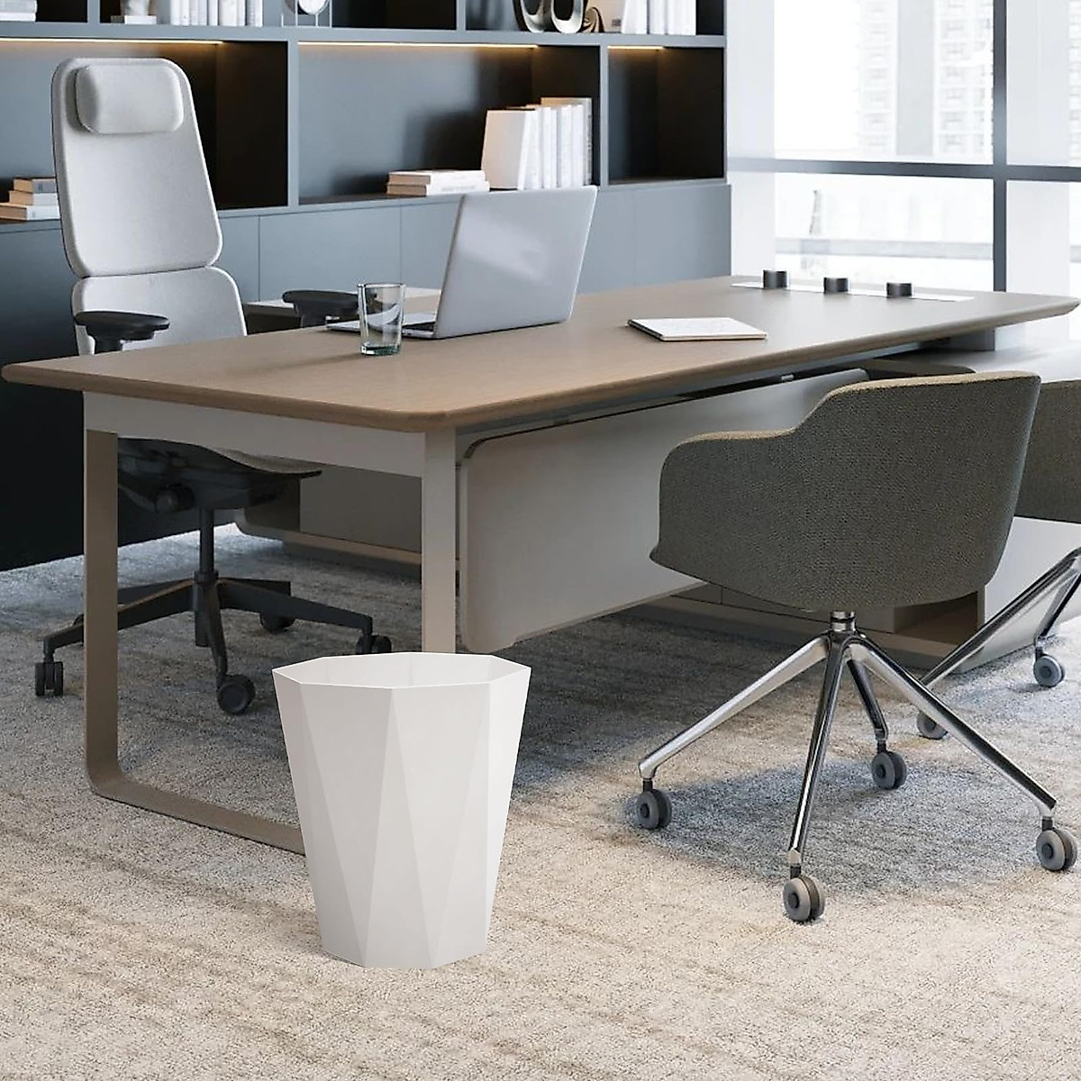 Krijuess 10Pack Office Trash Can with 375 Counts/ 25Rolls Trash Bags, 1.8 Gallons Small Trash Can Bulk for Bathroom, Small Bathroom Garbage Can for Bathroom, Bedroom, Office, Kitchen (5White, 5Black)