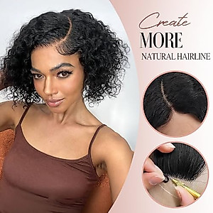 WIGER Short Lace Front Wigs Human Hair for Women Short Curly Bob Wig Black Wavy Lace Wig Black Pixie Cut Wig Brazilian Virgin Human Hair Curly Wigs 180% Density Side Part